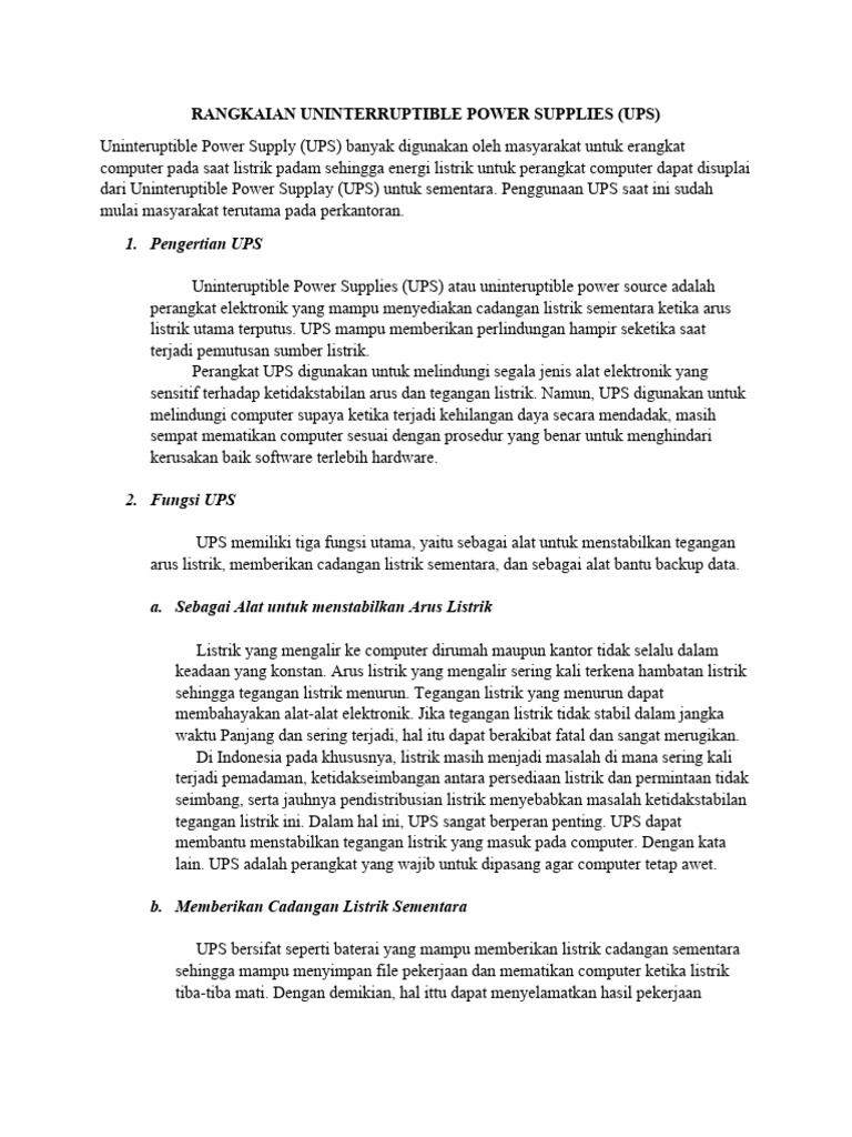 Rangkaian Uninterruptible Power Supplies (Ups) | PDF