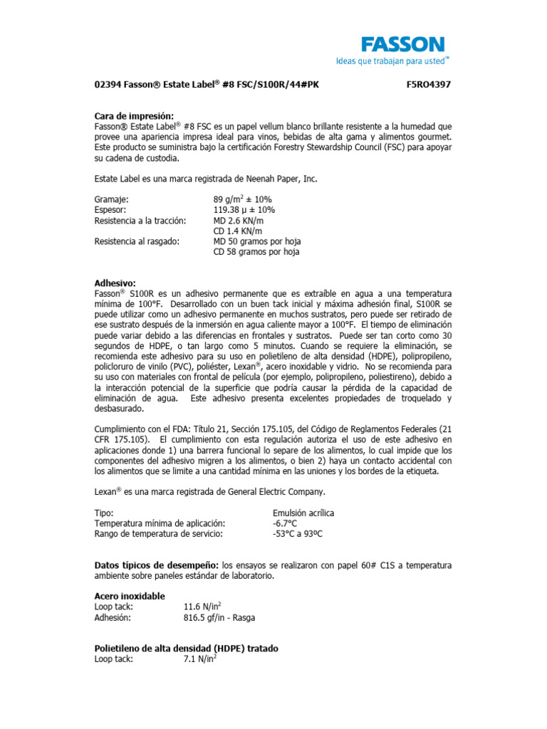 ESTATE 02394 F5RO4397 Fasson Estate Label #8 FSC-S100R-44#PK (1 ...
