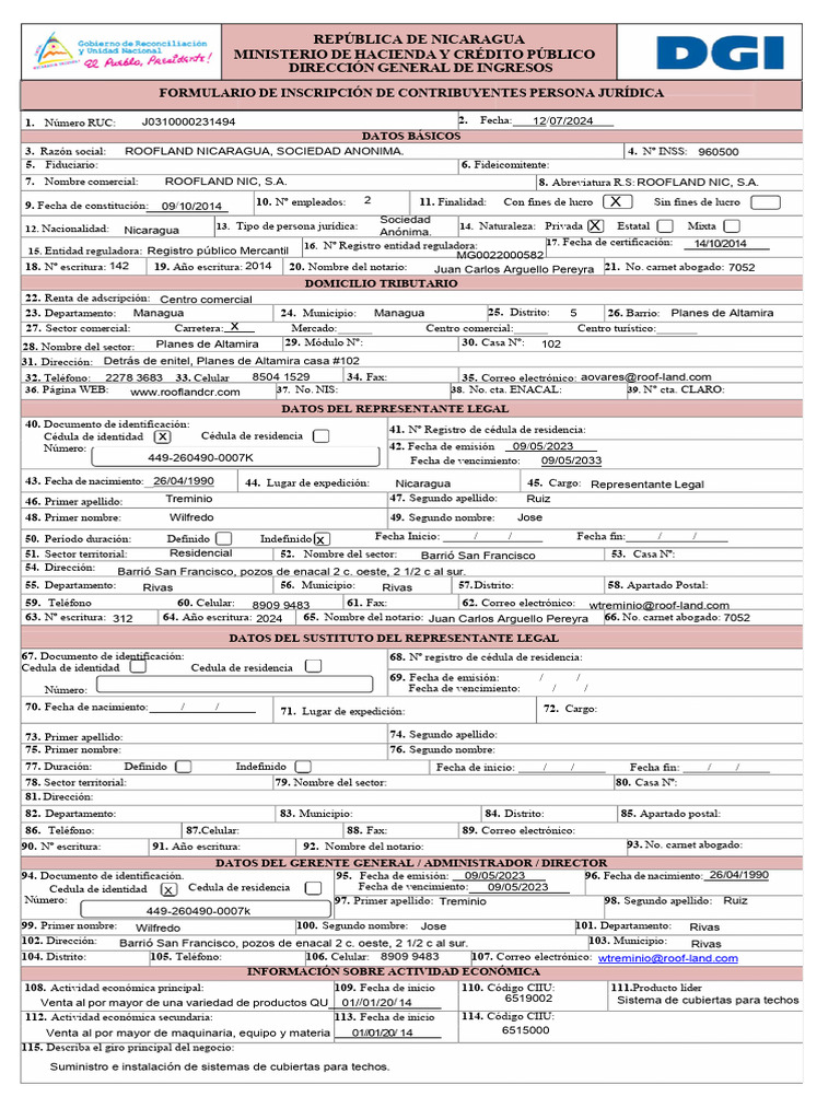 Formulario DGI - Persona Juridica - COMPLETADO | PDF | Documento de ...