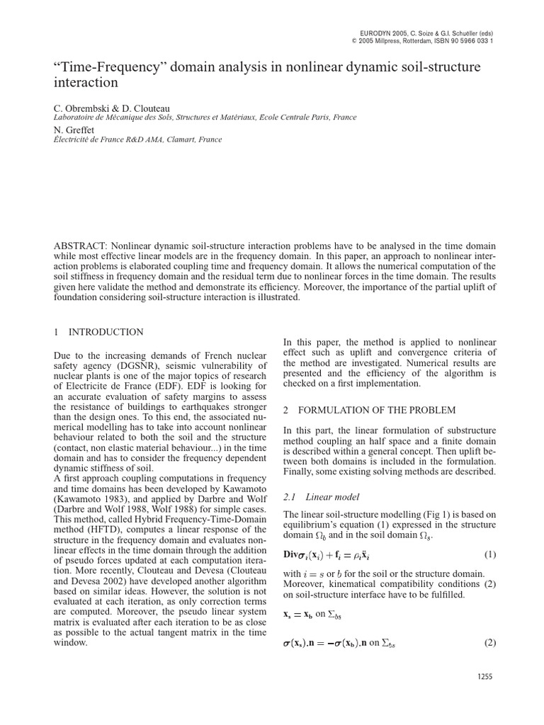 "Time-Frequency" Domain Analysis in Nonlinear Dynamic Soil-Structure Interaction | PDF ...