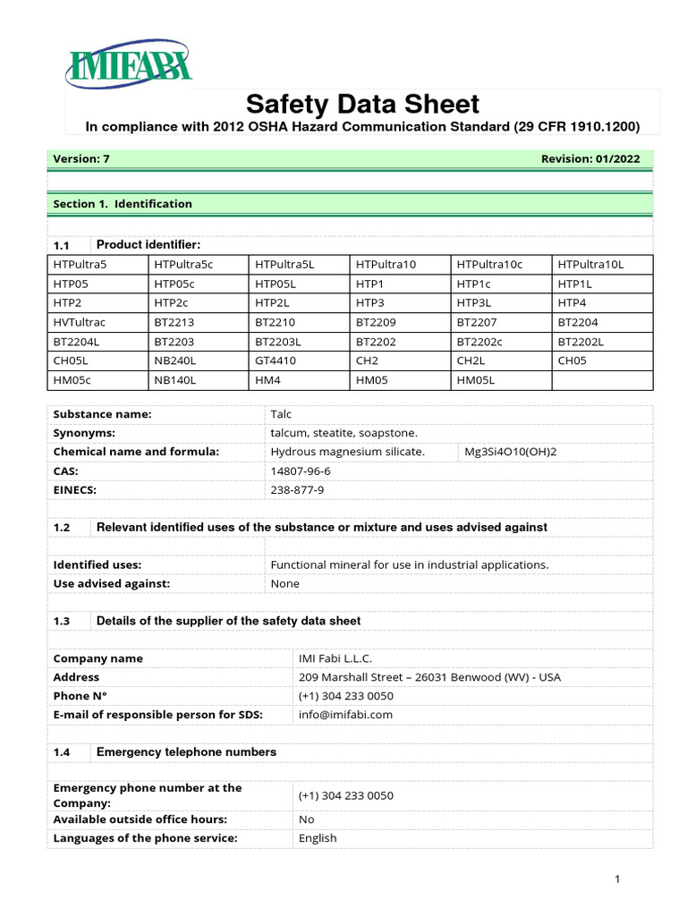 SDS-IMI Fabi LLC - U.S.-CAN Industrial Grade - 2022 | PDF | Personal Protective Equipment | Toxicity