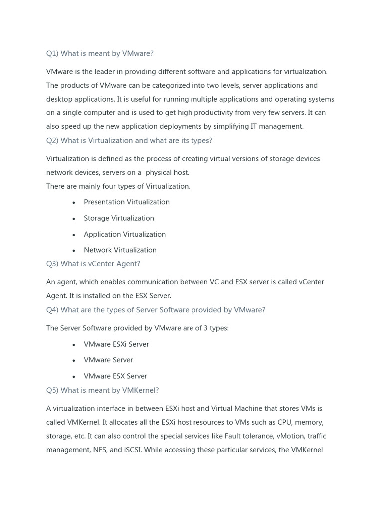 VMware Basic Questions | PDF | Virtualization | Virtual Machine