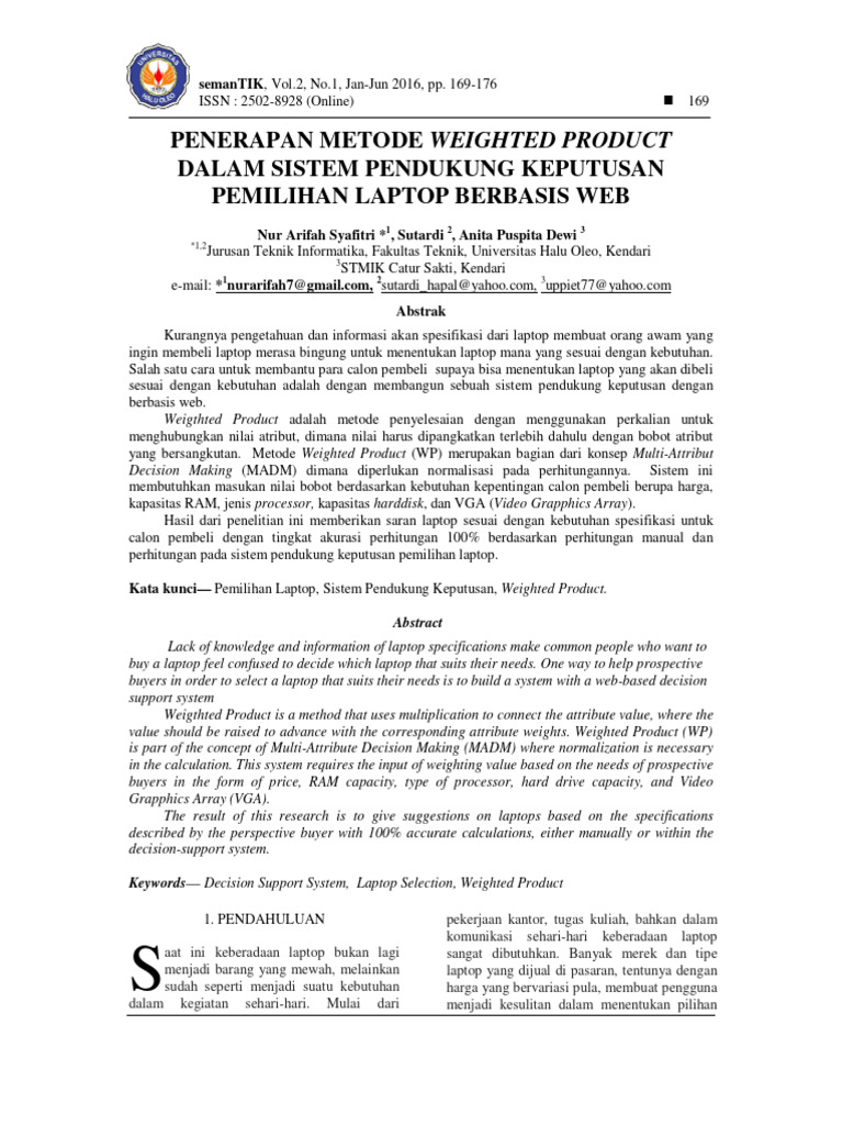PENERAPAN METODE WEIGHTED PRODUCT DALAM SISTEM PENDUKUNG KEPUTUSAN ...