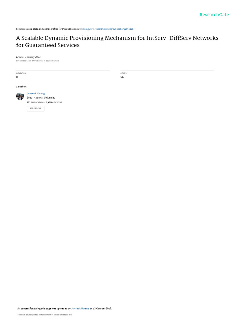 A Scalable Dynamic Provisioning Mechanism For IntS | PDF | Quality Of Service | Computer Network