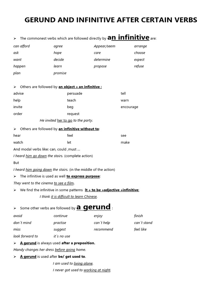 Verbs Followed by Gerund or Inf. | PDF | Verb | Syntax