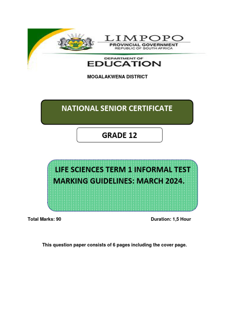 2024 Grade 12 Term 1 Informal Test Marking Guidelines | PDF ...