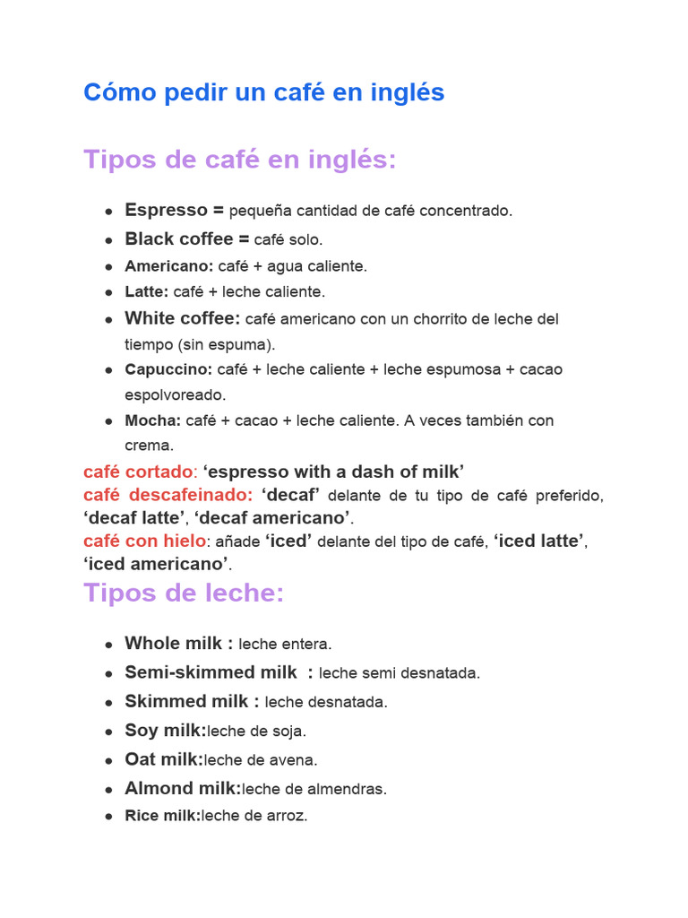 Cómo Pedir Un Café en Inglés | PDF