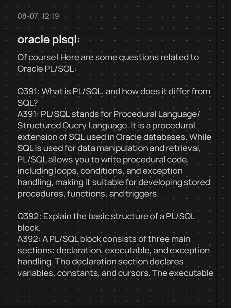 Oracle PLSQL | PDF | Pl/Sql | Information Technology Management Oracle PLSQL | PDF | Pl/Sql | Information Technology Management