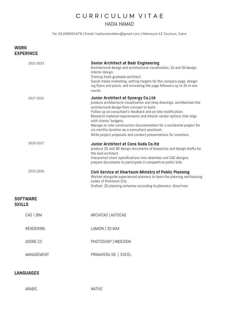 Hadia Hamad Resume 2023 | PDF | Architect