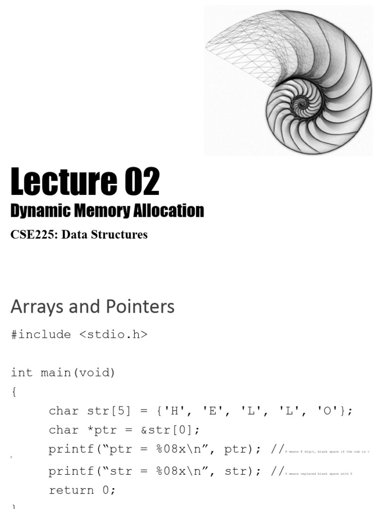 CSE225 Lecture 02 Dynamic Memroy Allocation | PDF | Pointer (Computer Programming) | Computer ...