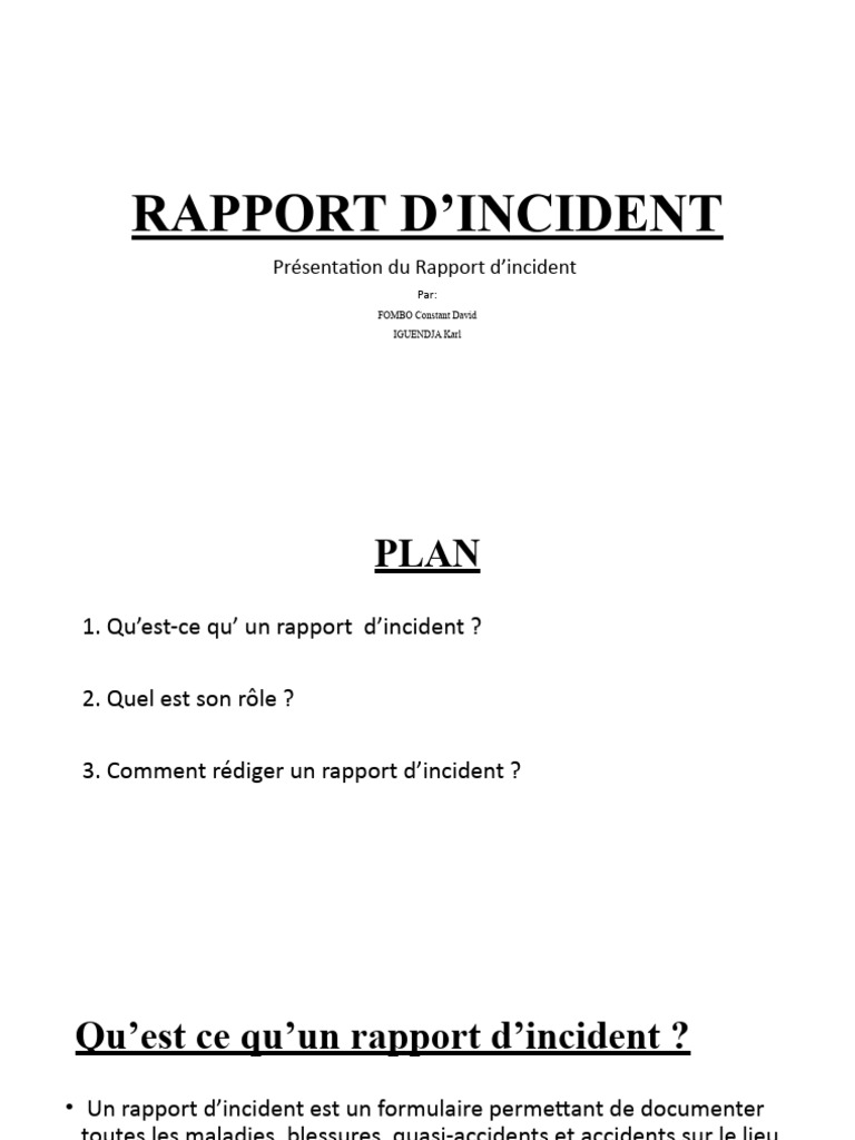 Modèle de rapport d'incident au travail | PDF