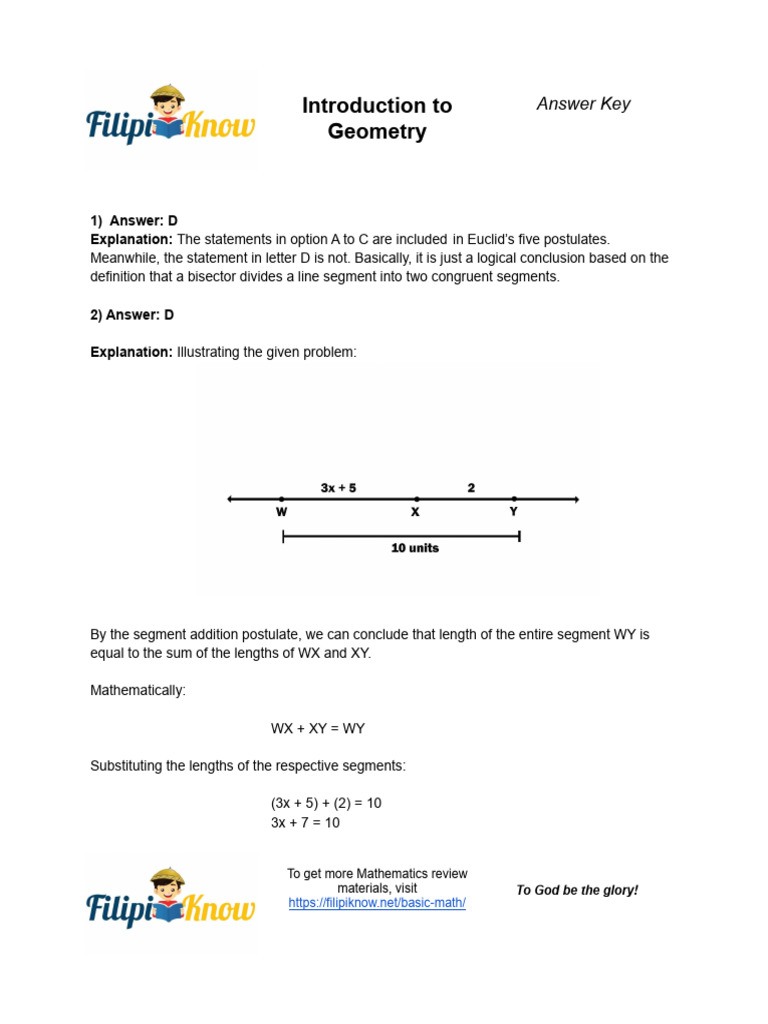 Introduction to Geometry Answer Key | PDF | Line (Geometry) | Euclidean Geometry