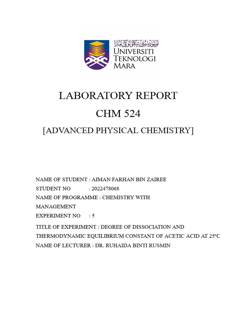 Lab Report Experiment 5 | PDF | Physical Sciences | Physical Chemistry