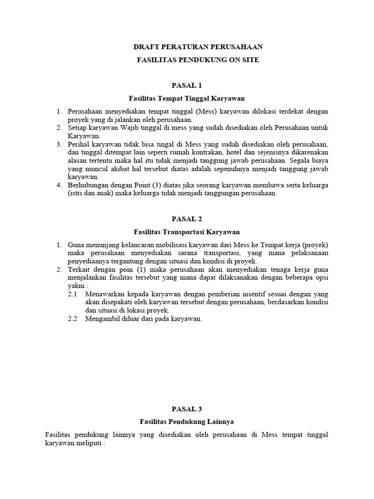 DRAFT PERATURAN PERUSAHAAN tENTANG fASILITAS | PDF