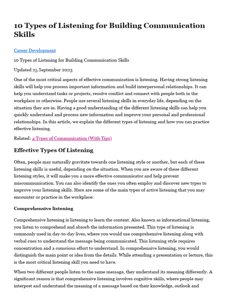 10 Types of Listening For Building Communication Skills | PDF | Empathy ...