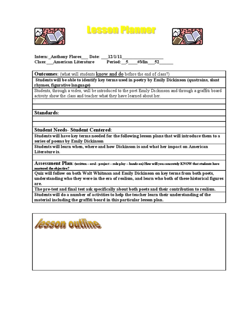 Lesson Plan Dickinson | PDF | Emily Dickinson | Poetry