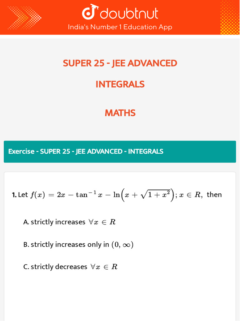 Super 25 For Jee Advanced by Doubtnut Maths Integrals | PDF ...
