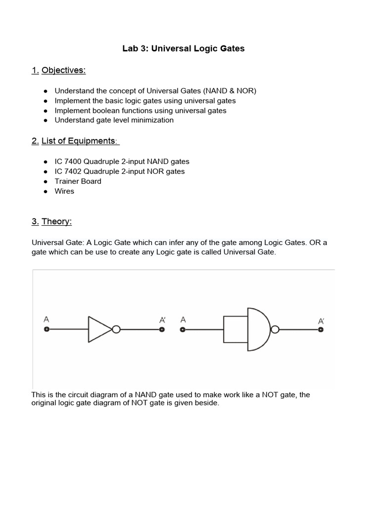 Lab 3 - Universal Gates | PDF | Logic Gate | Electronics