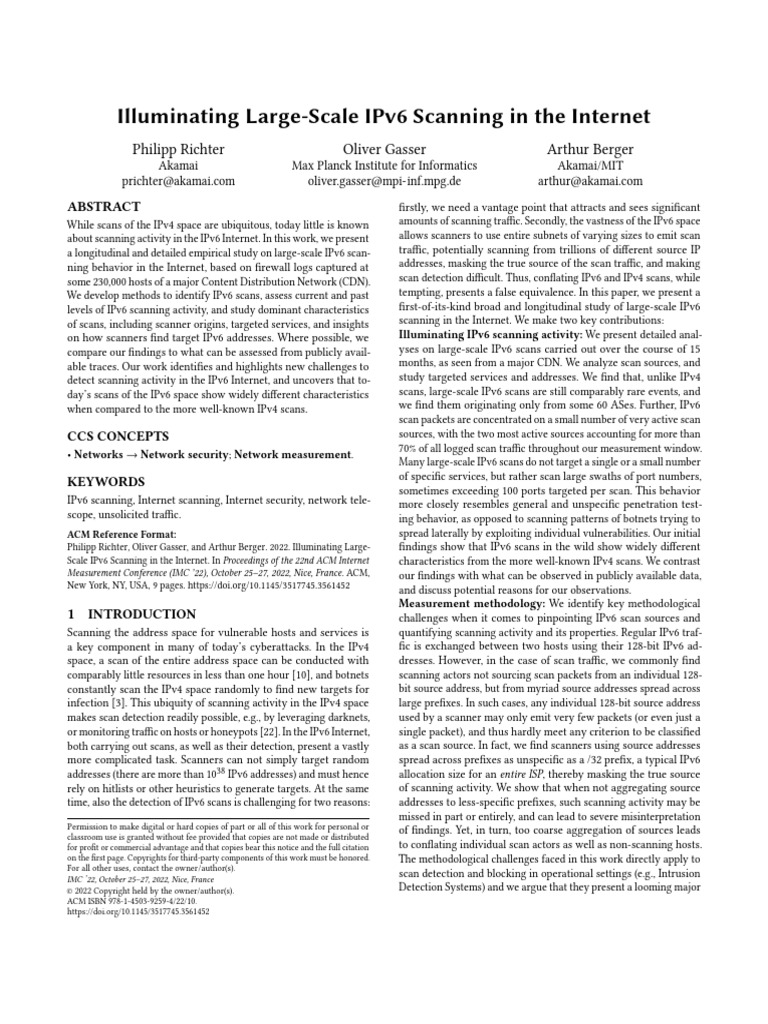 Large Scale IPv6 Scanning 2022 | PDF | I Pv6 | Ip Address