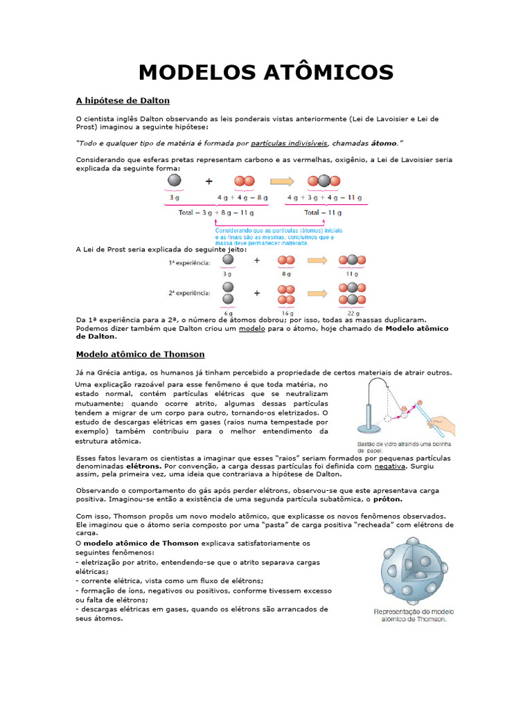 Química - Aula 2 - Modelos Atômicos - Resumo | PDF | Elétron | Mecânica ...