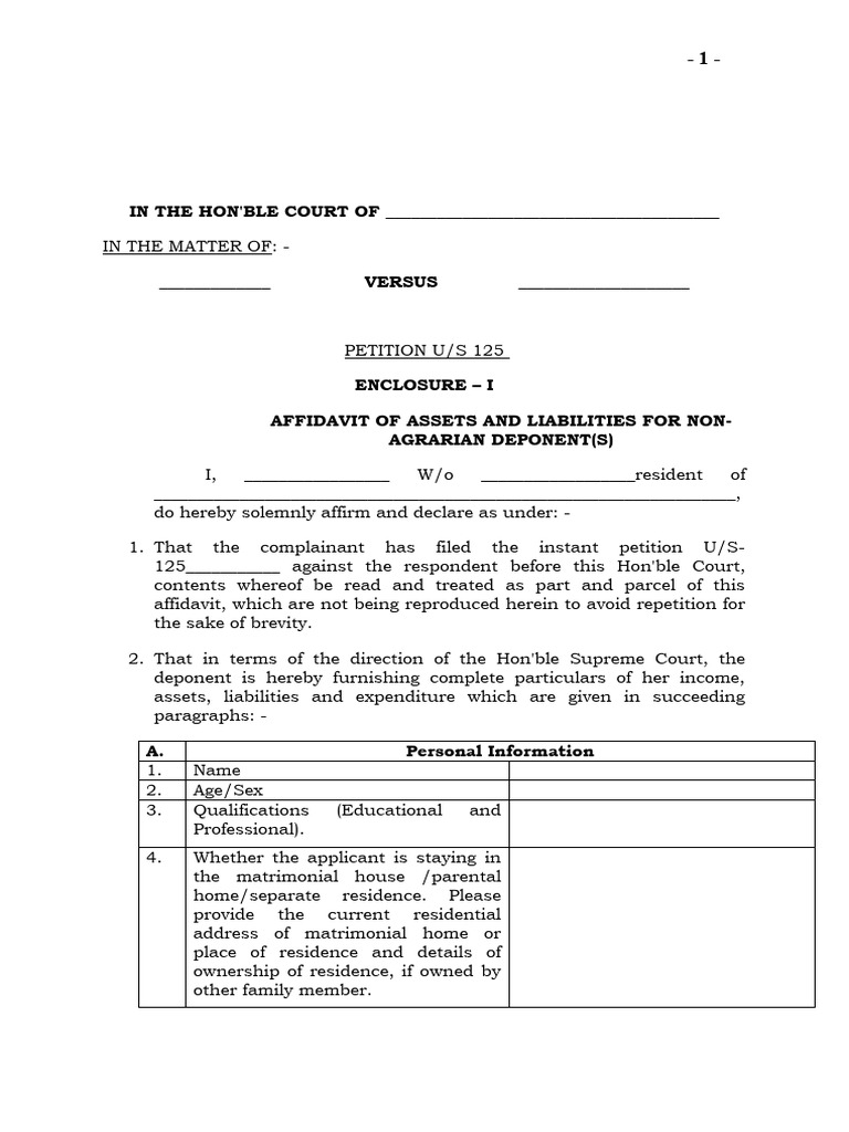 Affidavit of Assets & Liabilities | PDF | Expense | Affidavit