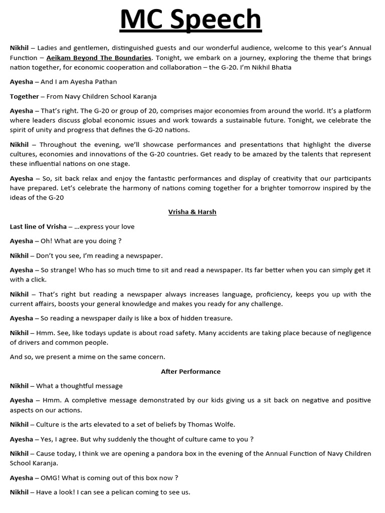 Annual Day MC Speech | PDF