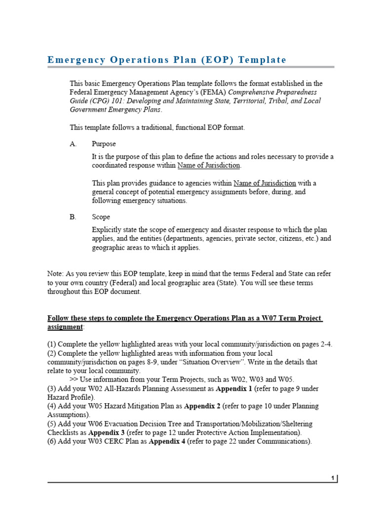 Emergency Operations Plan Template Guide | PDF | Emergency Management | Emergency