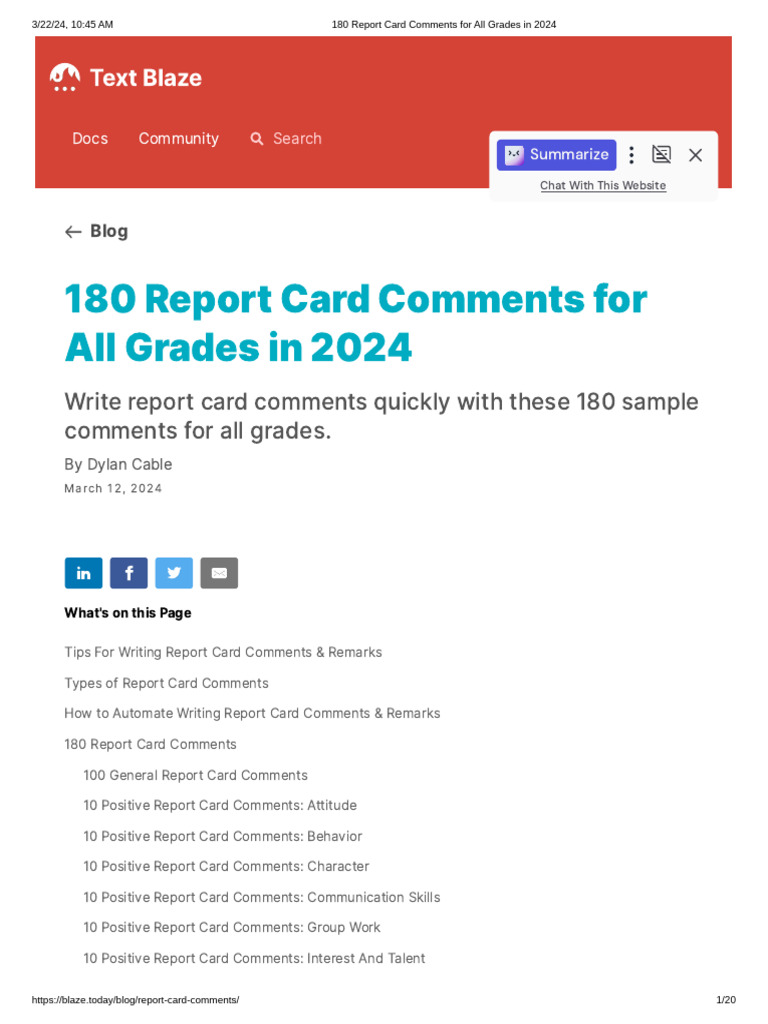180 Report Card Comments for All Grades in 2024 | Download Free PDF ...