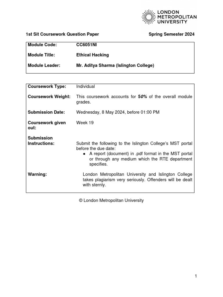 CC6051NIEthicalHackingY23SpringMainSitCWQP 94536 | PDF | Security ...