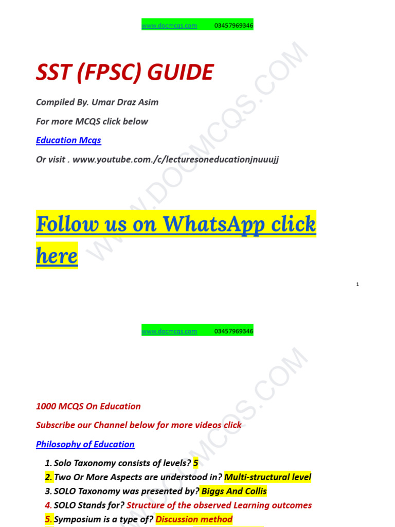 SST FPSC Guide | PDF | Multiple Choice | Educational Assessment