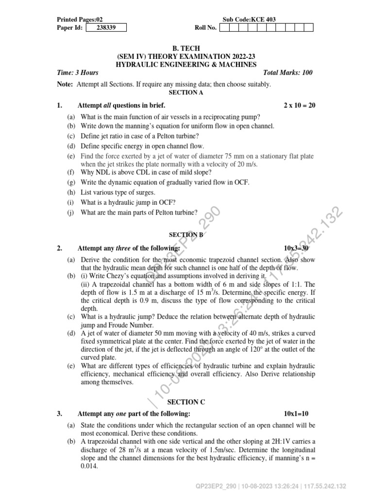 Hydraulic Engineering Machines Kce 403 | PDF | Pump | Turbine
