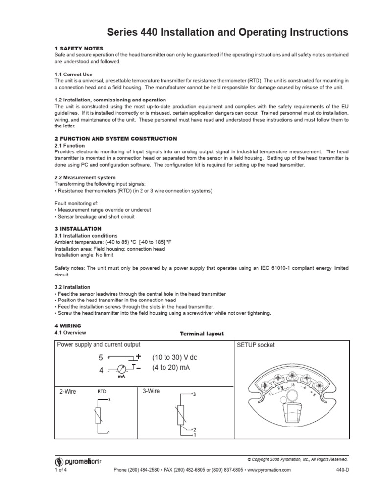 Pyromation 440 Temperature Transmitter Guide | PDF | Electrical ...