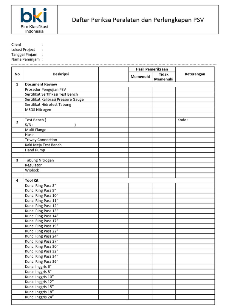 Checklist Pemeriksaan PSV | PDF