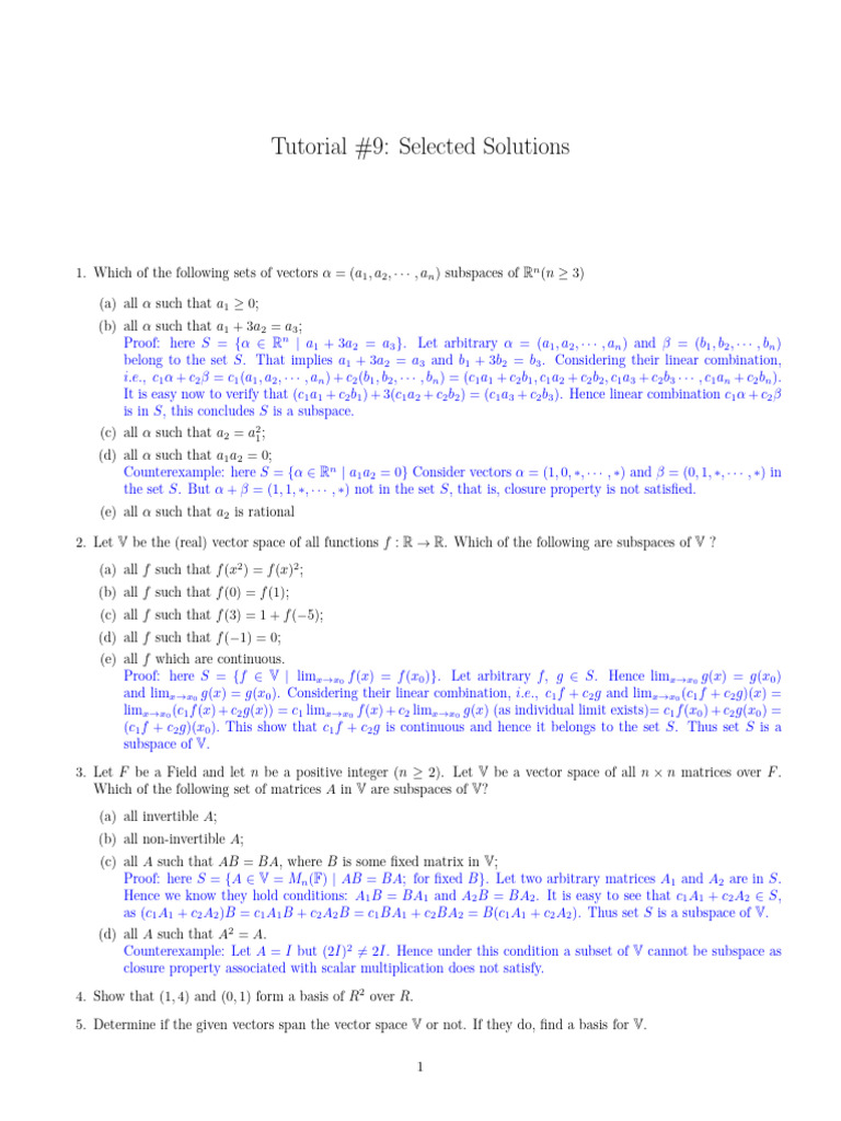 MAT101 LATut2 Solution | Download Free PDF | Linear Subspace | Mathematics