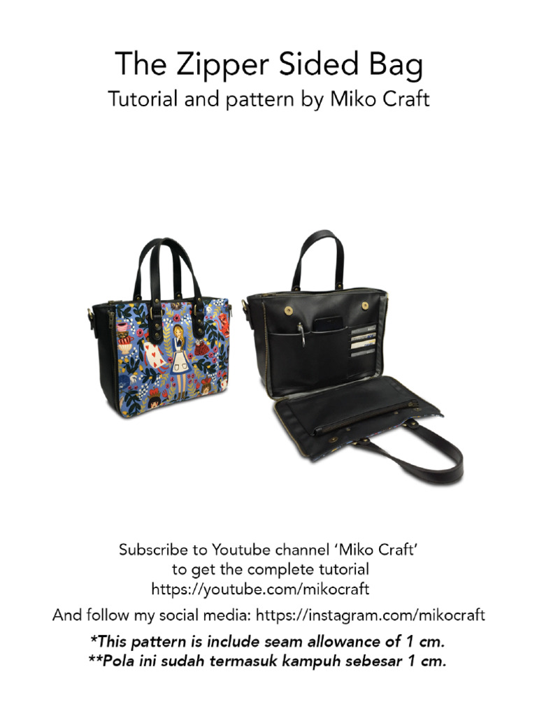 The Zipper Sided Bag - Pattern and Tutorial by Miko Craft | PDF