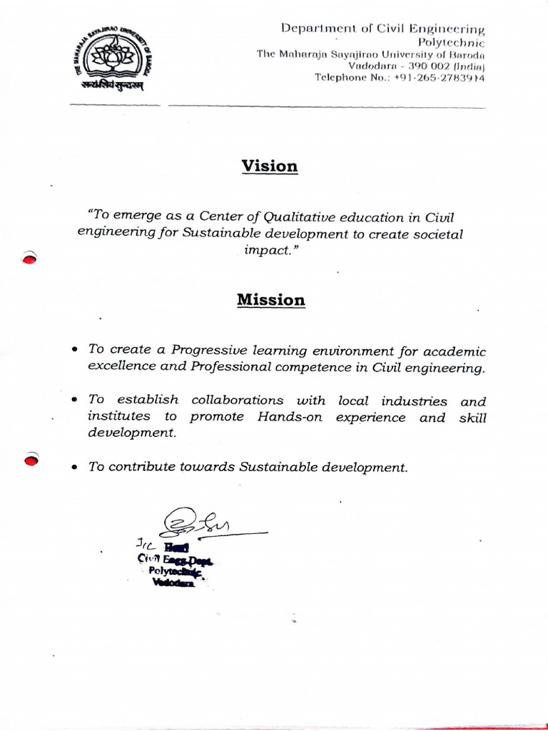 VISION_MISSIONS_PEOs_OF CIVIL ENGINEERING DEPARTMENT | PDF
