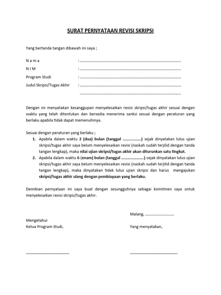 Surat Pernyataan Revisi Skripsi | PDF