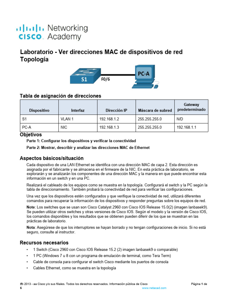 7.2.7 Lab - View Network Device MAC Addresses | PDF | Controlador de interfaz de red | Dirección IP