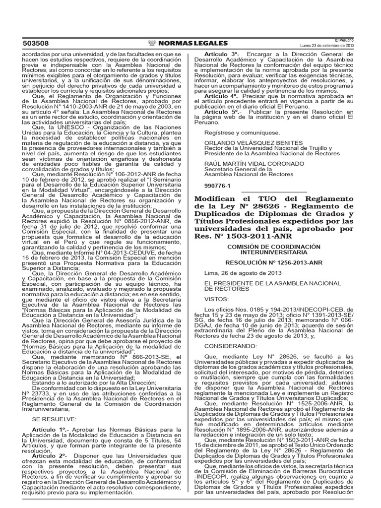 Modifican El Tuo Del Reglamento de La Ley N 28626 Reglame Resolucion N ...