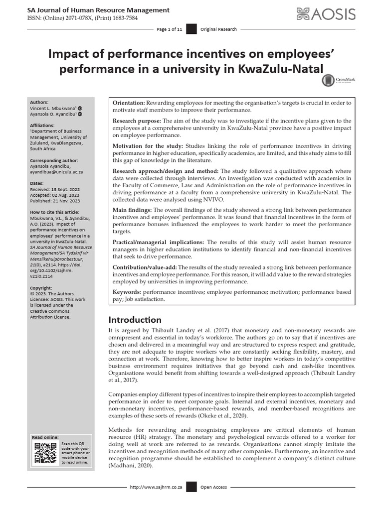 Impact of Performance Incentives On Employees Per | PDF | Incentive ...