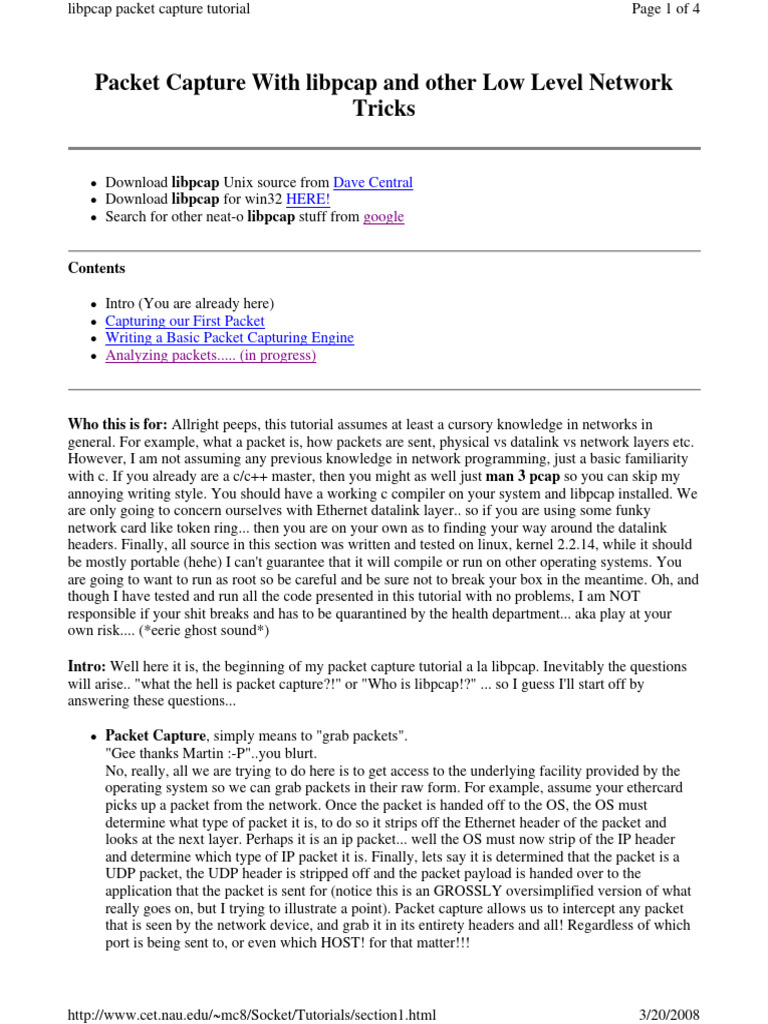 Packet Capture With Libpcap and Other Low Level Network | PDF | Port (Computer Networking ...