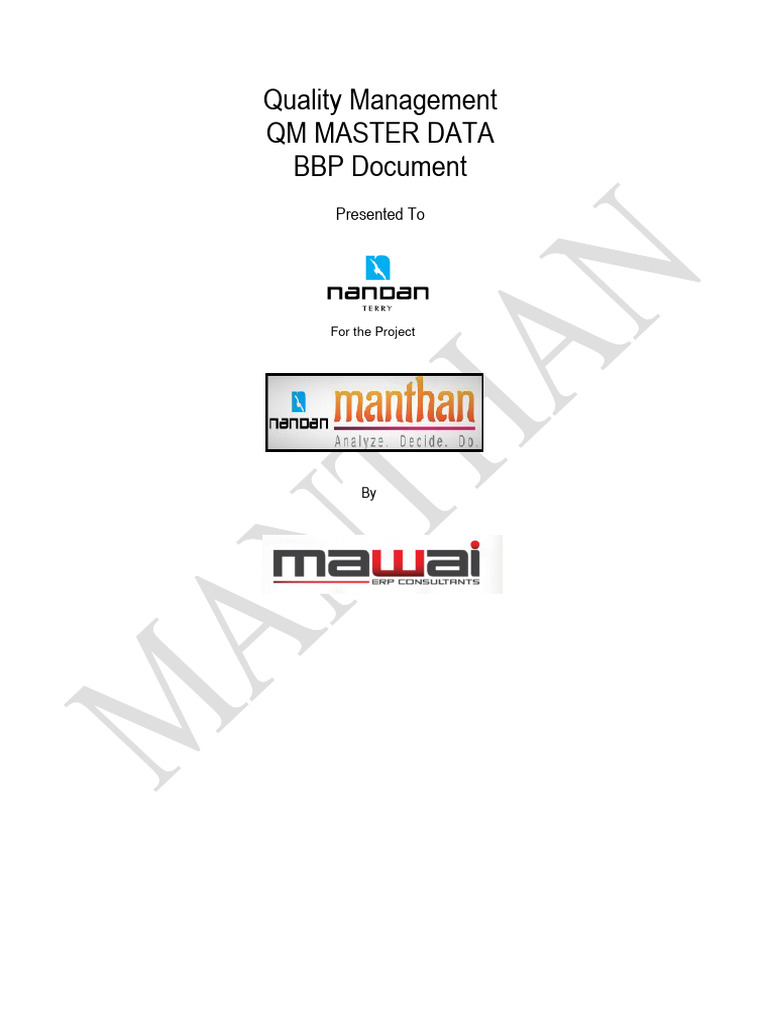 NTPL QM MD Master Data 1 | PDF | Sampling (Statistics) | Specification (Technical Standard)