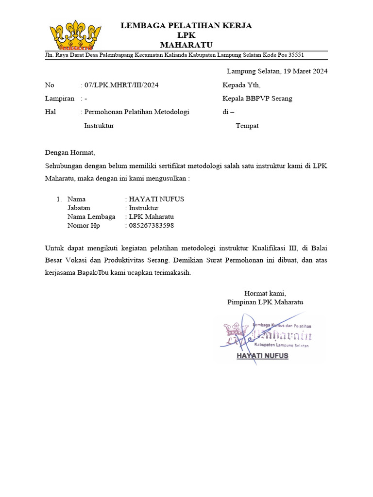 Surat Permohonan Pelatihan Metodologi | PDF