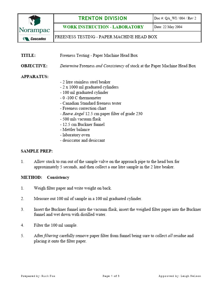 Freeness Testing - Paper Machine Head Box | PDF