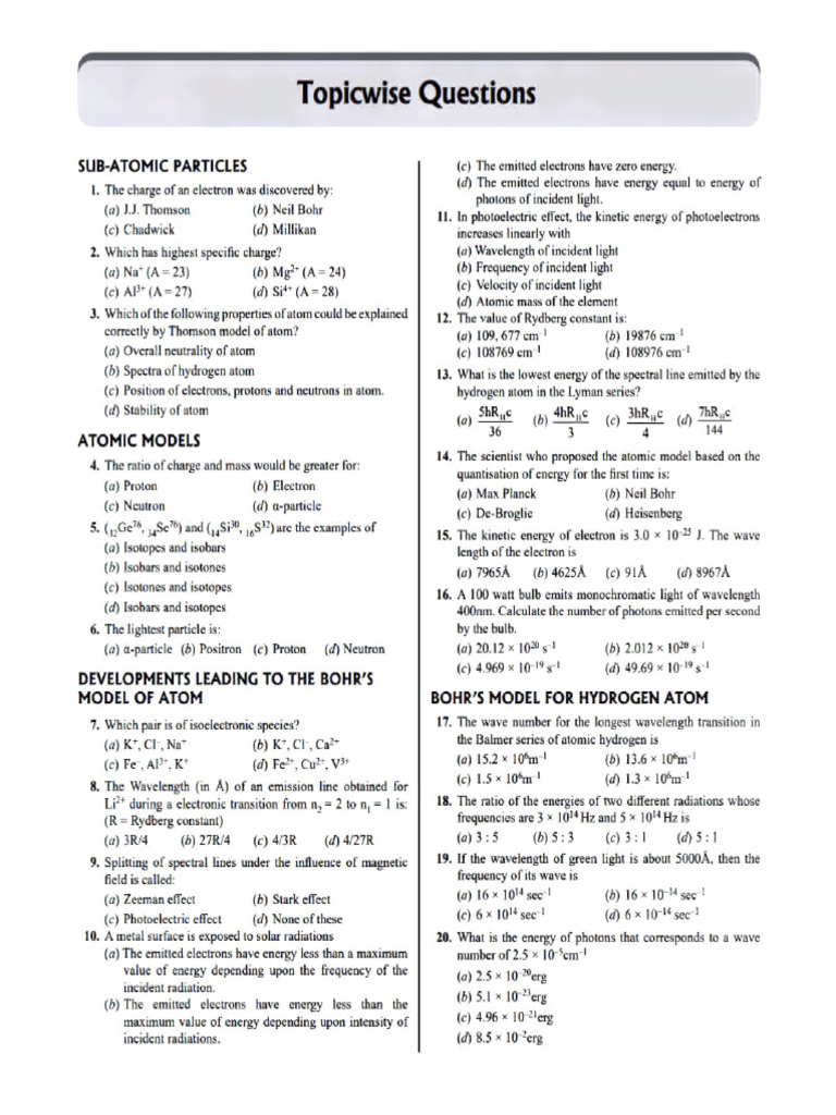 Atomic Structure Practice Sheet 1 | PDF | Atomic Orbital | Electron