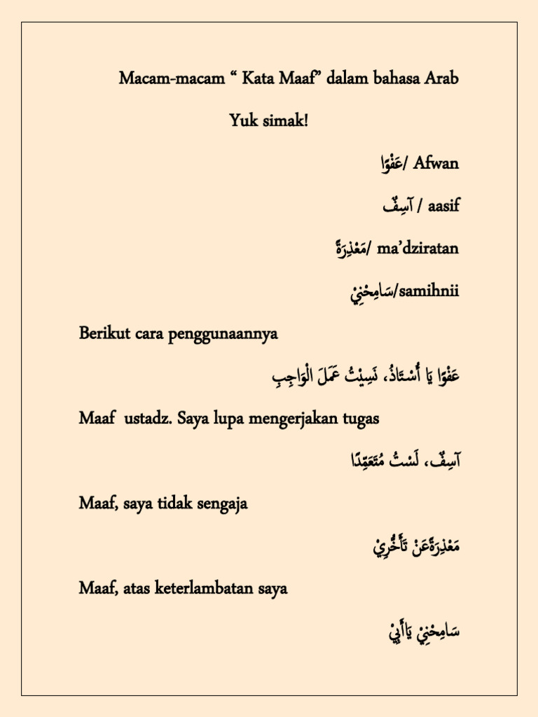 Macam Kata Maaf Dan Ungkapan Gaul Dalam Bahasa Arab. | PDF Macam Kata Maaf Dan Ungkapan Gaul Dalam Bahasa Arab. | PDF