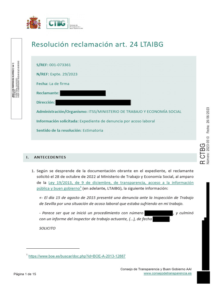 R CTBG 2023-0513 (Resoluci N Expte. 29-2023) | PDF | Leyes de libertad de información por país ...