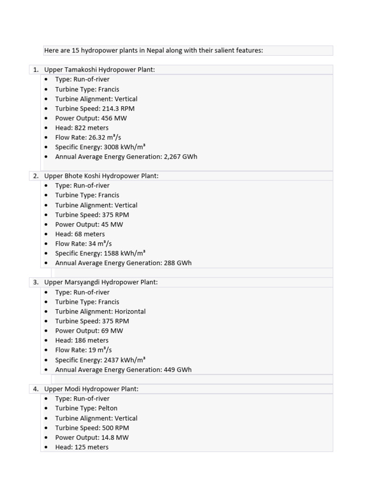 Key Hydropower Plants in Nepal | PDF | Turbine | Flow Measurement