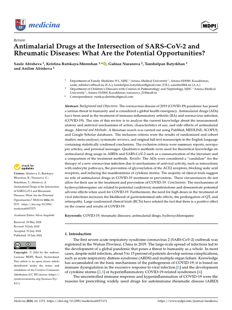 Antimalarial Drugs at The Intersection of SARS-CoV | PDF | T Helper ...