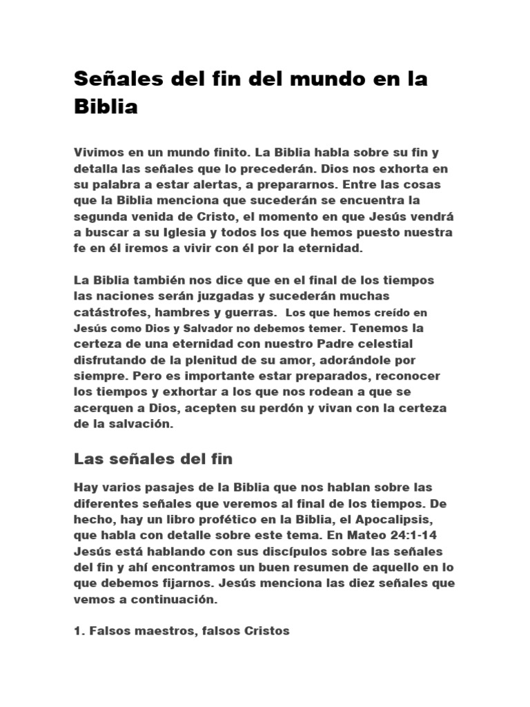 Señales Del Fin Del Mundo en La Biblia | PDF | Cristo (título ...